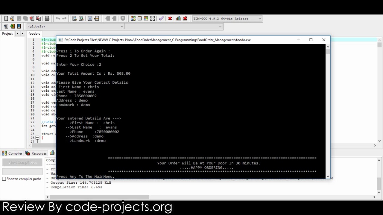 Food Order Management System In C Programming With Source Code | Source Code & Projects