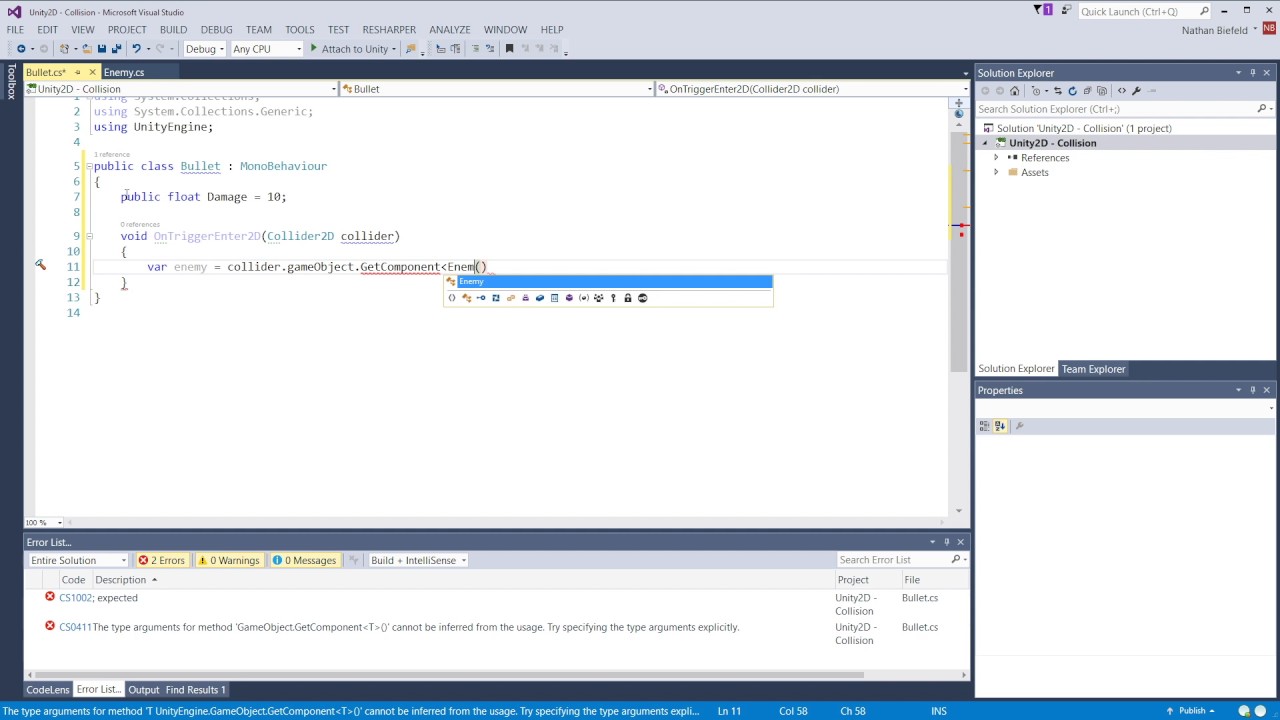 [Unity2D Basics] 08 - Collision