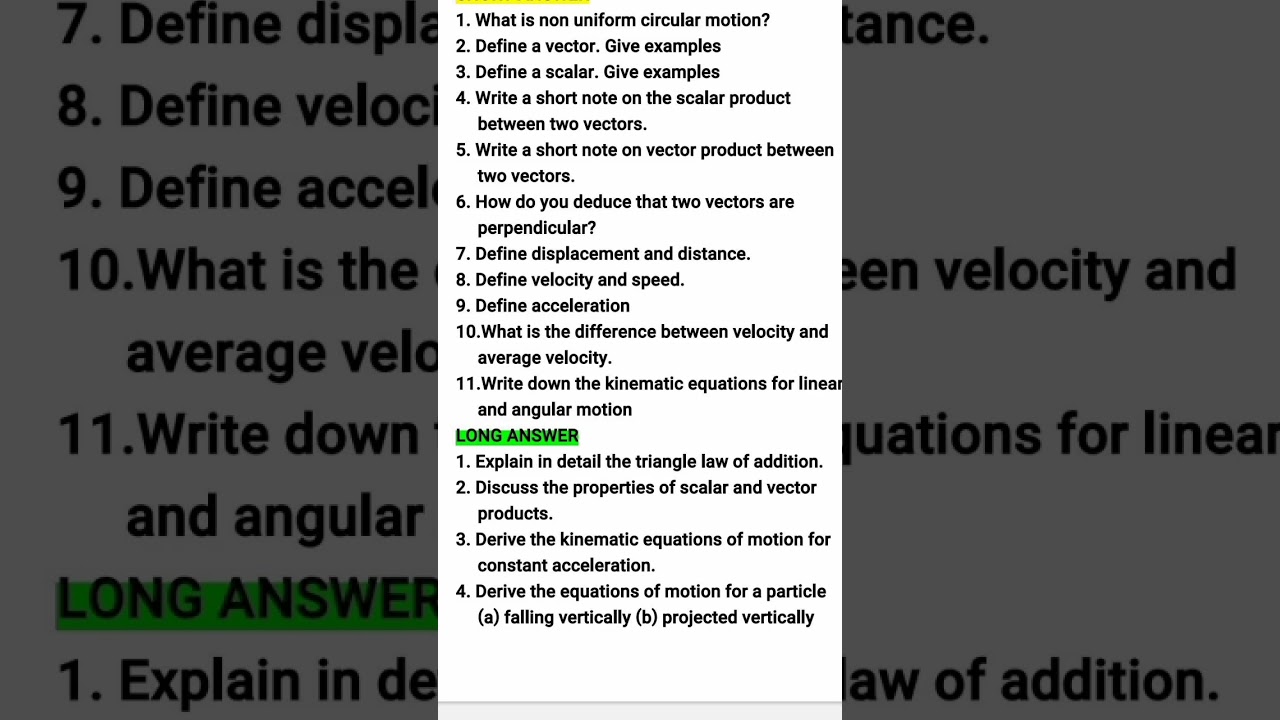 11th physics unit 2 important questions #publicexam