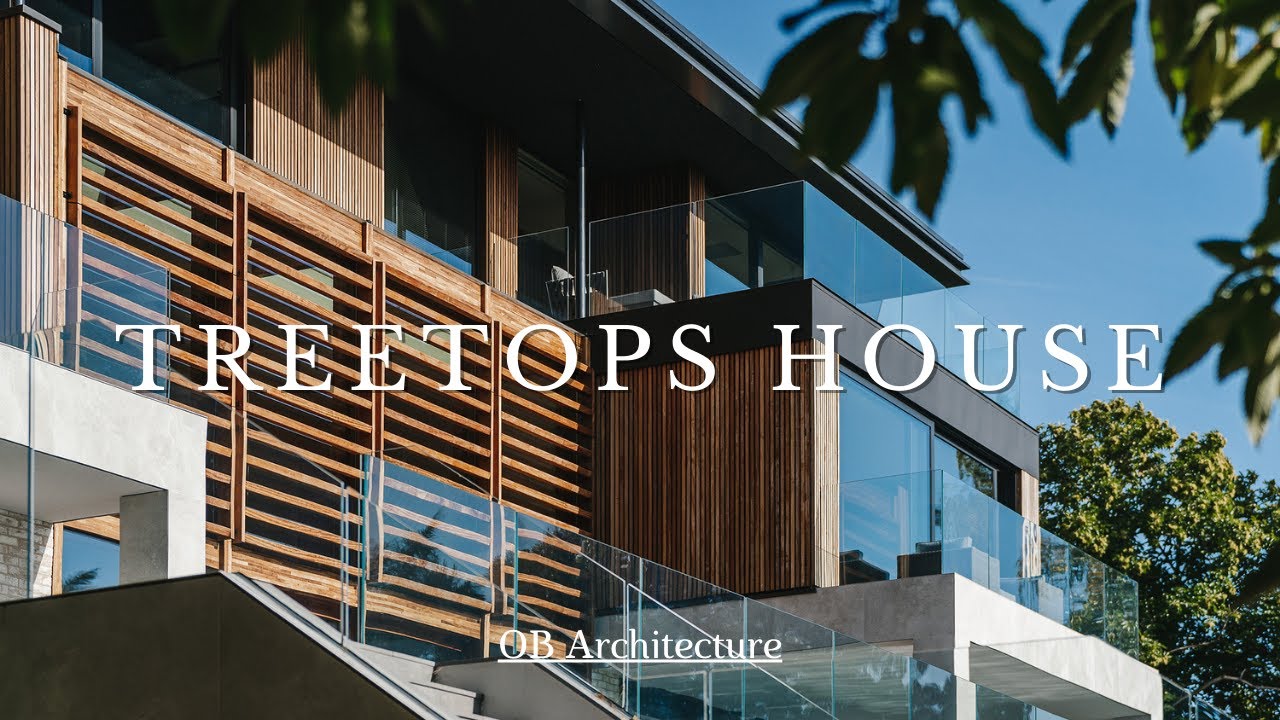 Modern house design with traditional elements surrounded by pine trees