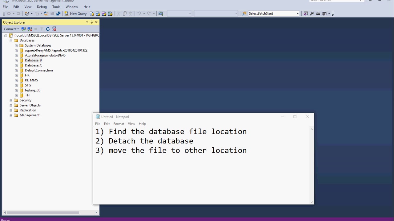 SQL Server Management Studio Move Database Files