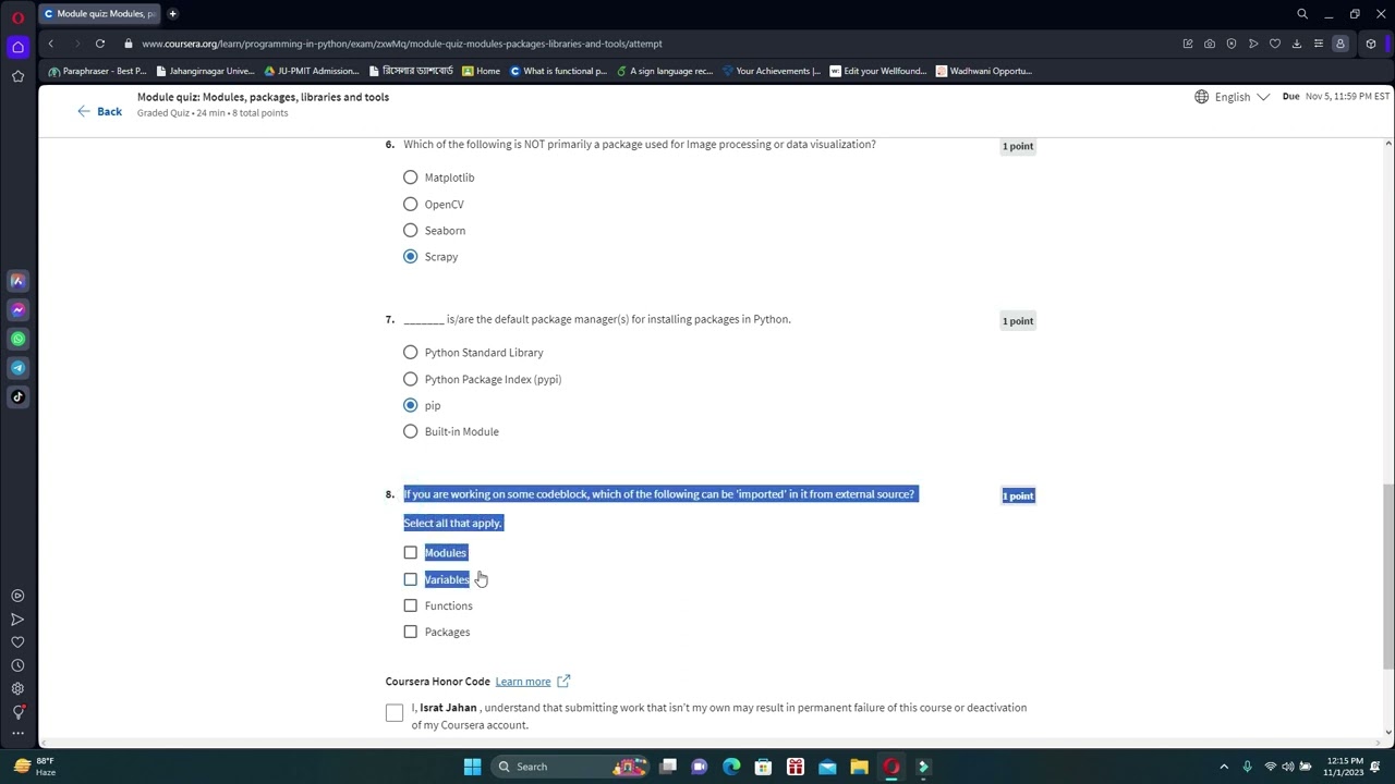 Module quiz: Modules, packages, libraries and tools Coursera | Programming in Python