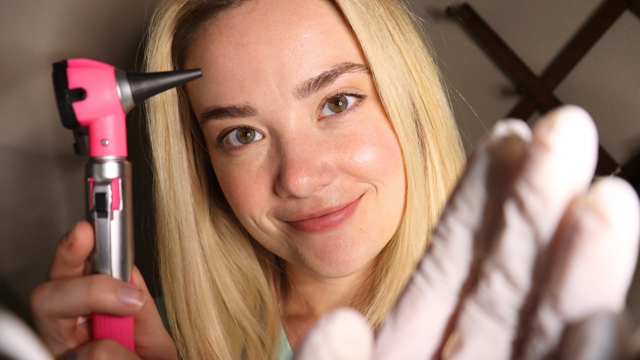 ASMR OTOSCOPE EXAM Nurse Roleplay! Ear Sounds, Gloves, Cleaning