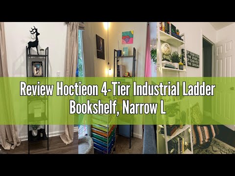 Review Hoctieon 4-Tier Industrial Ladder Bookshelf, Narrow Ladder Shelf, Tall Standing Bookshelf, Sk