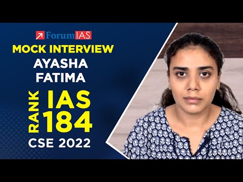 Ayasha Fatima (ForumIAS Student) | IAS Rank 184 | CSE 2022 | Mock Interview| ForumIAS