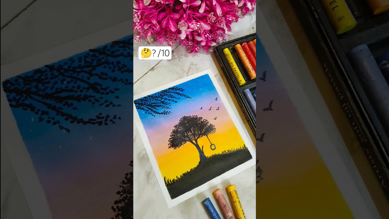 Easy Sunset  Scenery Drawing with Oil Pastels 🌅🌳 | Oil Pastel Drawing