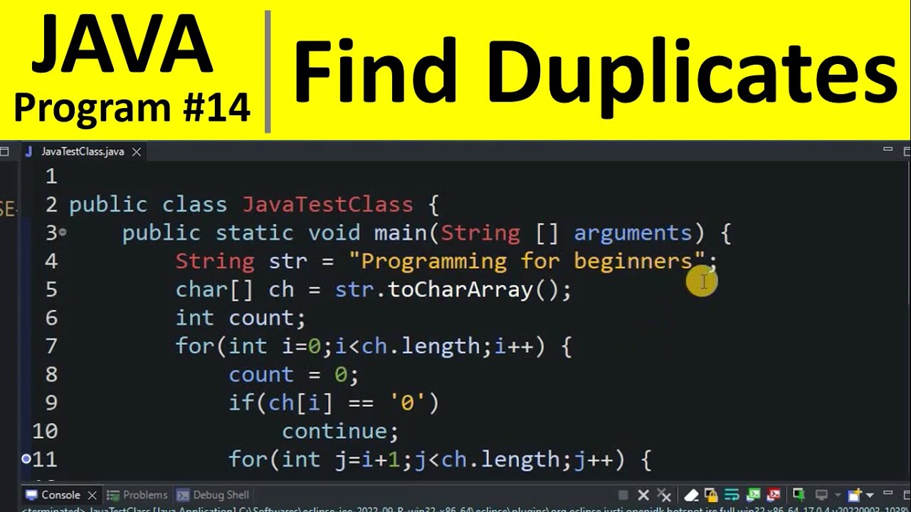 Java Program #14 - Find duplicate characters in a String in Java