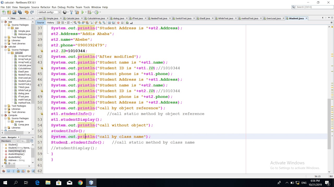 how to access java instance methods and instance variables |static methods and variables programming