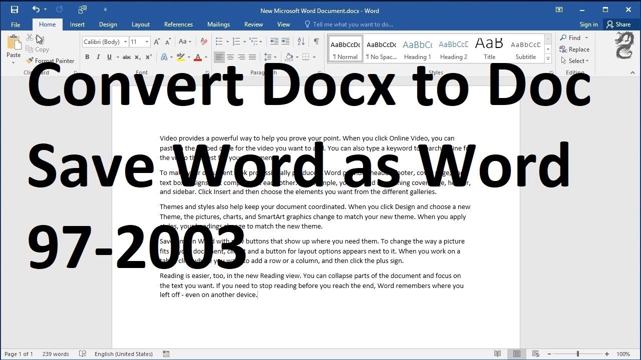 How to Convert Docx to Doc:  Save Word as Word 97-2003
