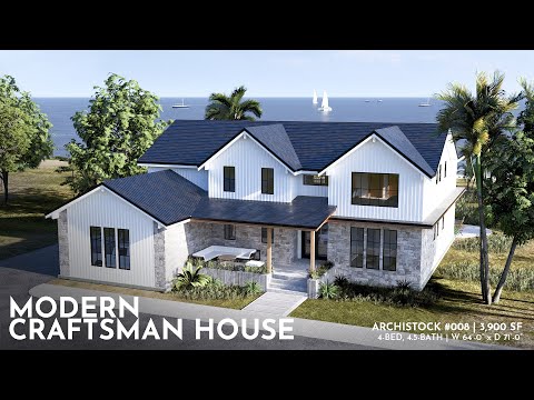 Transitional Modern Craftsman House Plan | 3,900 sq ft Coastal Home Design with Wrap Around Porch