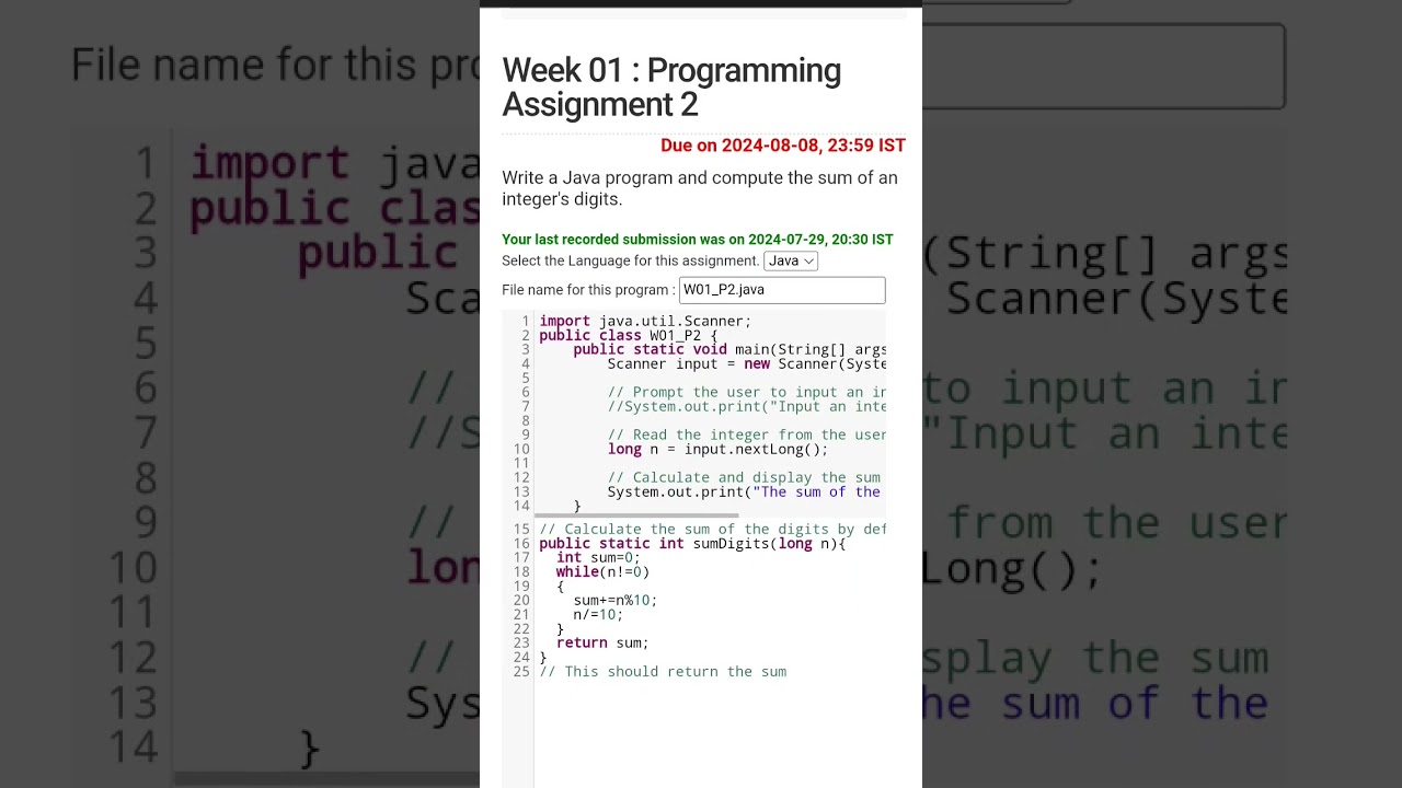 NPTEL Programming in java-Programming Assignment 2-Week 1-2024
