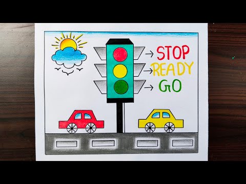 How to Draw Traffic Light Easy / Traffic Light Drawing / Traffic Signal Drawing /Road Safety Drawing
