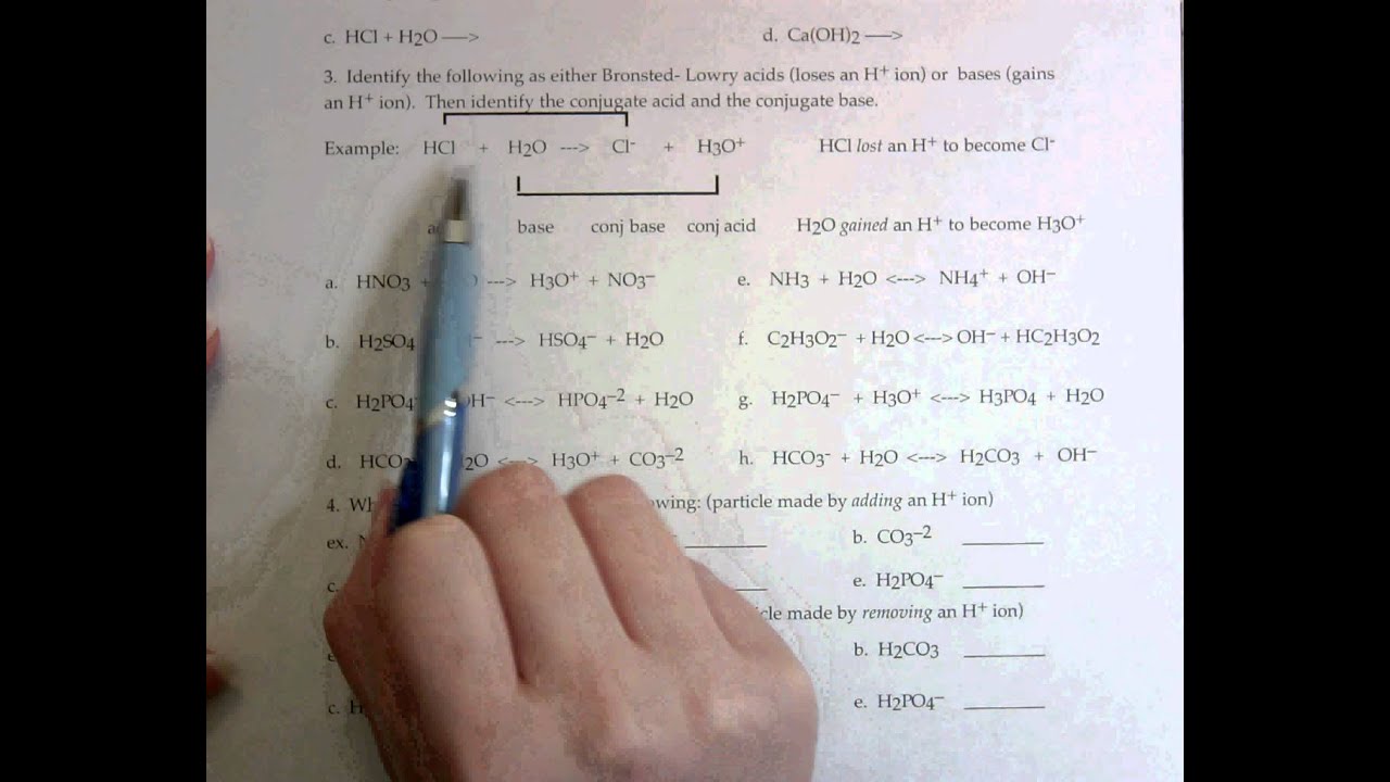 Worksheet Acids and Bases