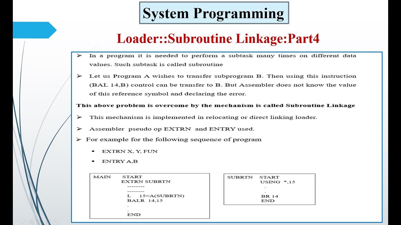 Subroutine Linkage | Part 4 | System Programming & Loaders