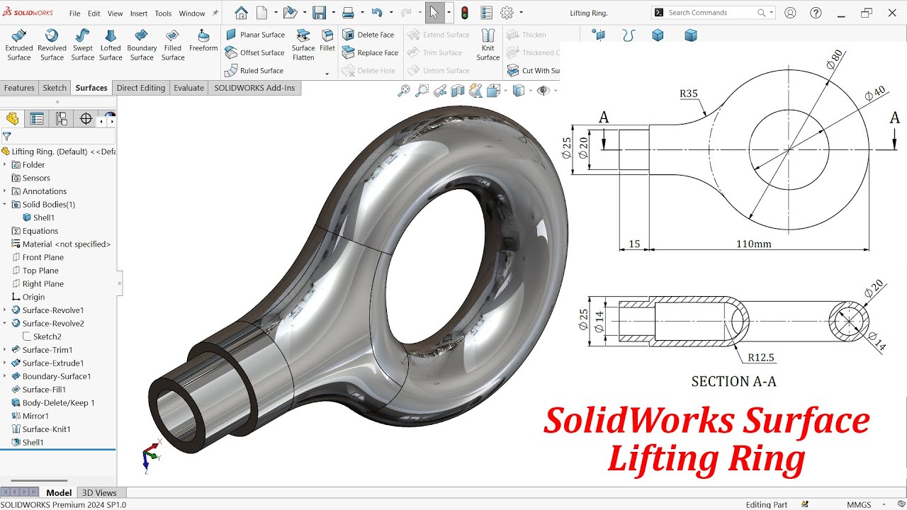 SolidWorks Advanced Surface Modeling Lifting Ring (Boundary Surface)