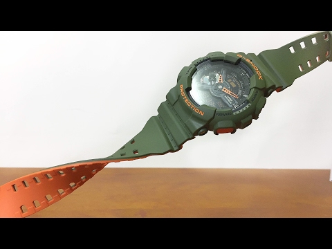 Casio G-SHOCK GA-110LN-3AJF Army Green Neon Orange unboxing & review