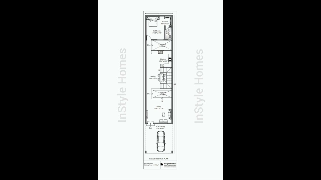 Courtyard house design / three bedroom house design / building floor plan / instylehomes.in