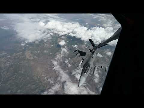 F 16 Refueled Mid Air by KC 46 Pegasus Aerial Refueling Operation