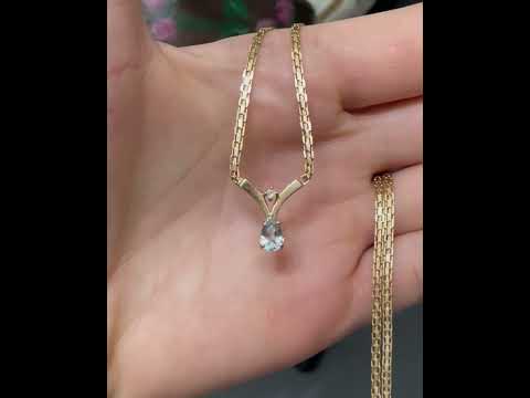 Vintage Aquamarine Diamond Pendant Necklace in 14K Gold