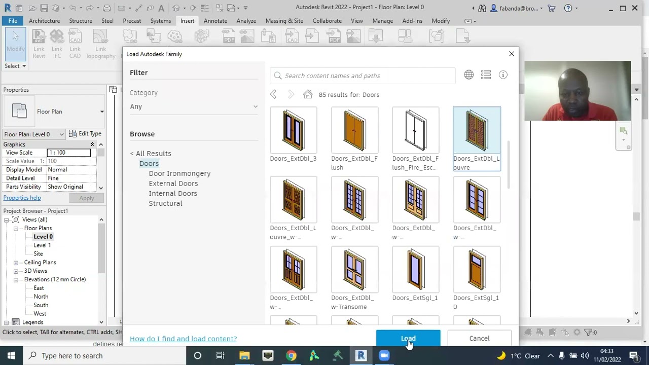 Importing components from BIM object library in Revit 2022