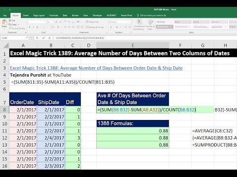 Excel Magic Trick 1389: Average Number of Days Between Two Columns of Dates