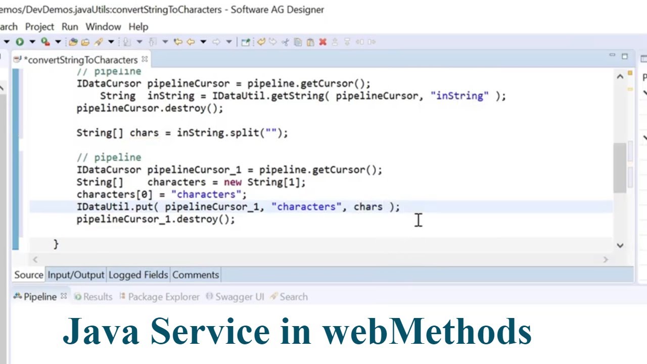 webMethods Java Service to split string into array of characters