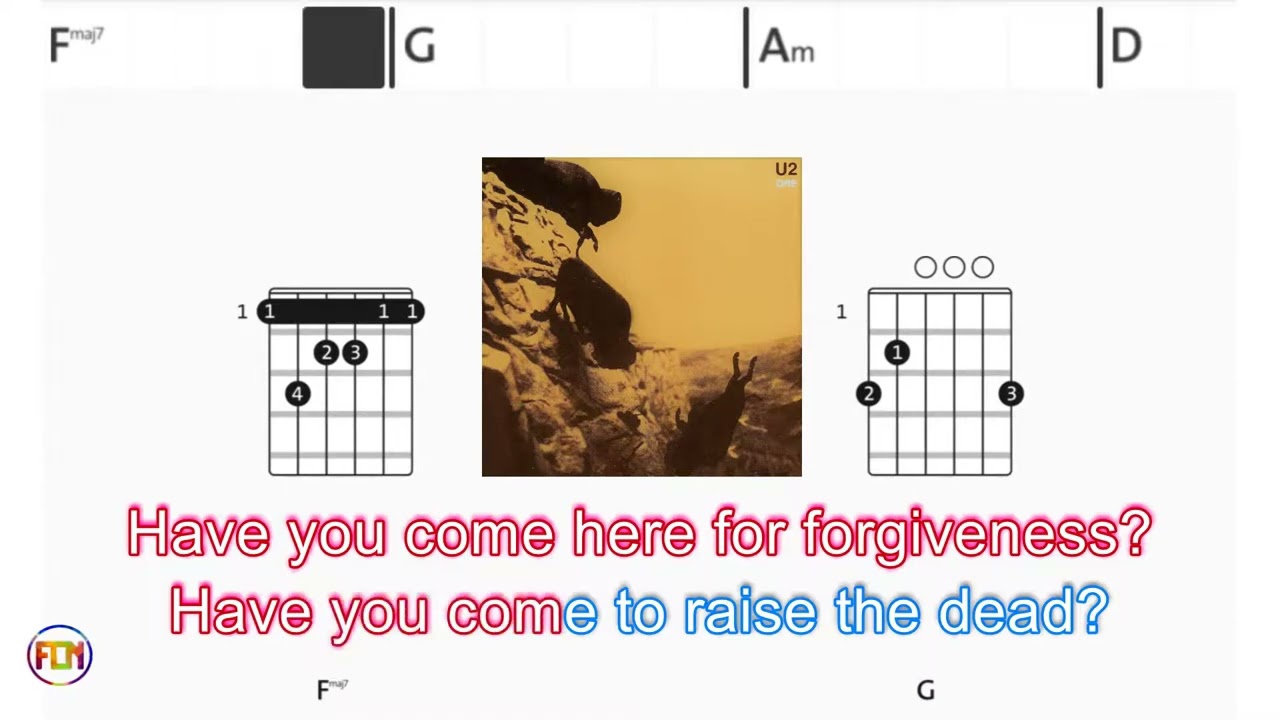 U2 - One | Scrolling Guitar Chords & Lyrics