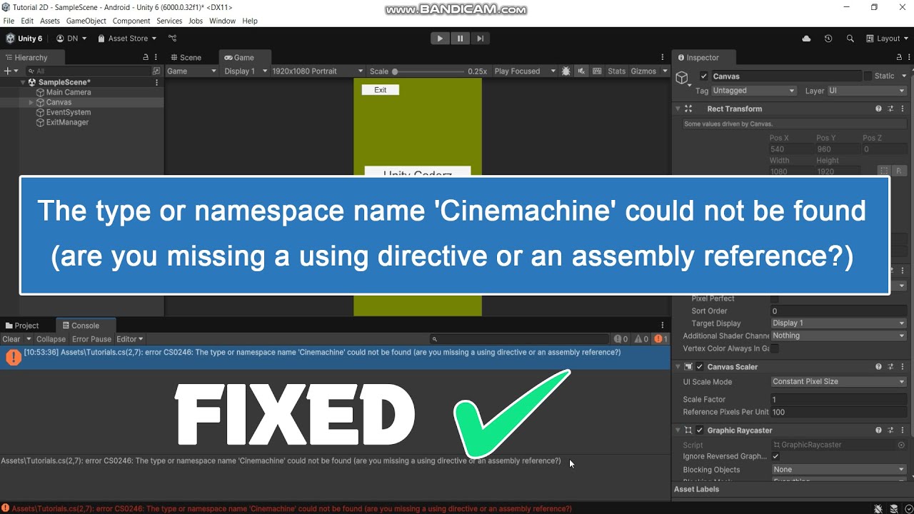 The type or namespace name 'Cinemachine' could not be found unity | Unity Cinemachine Error Fix
