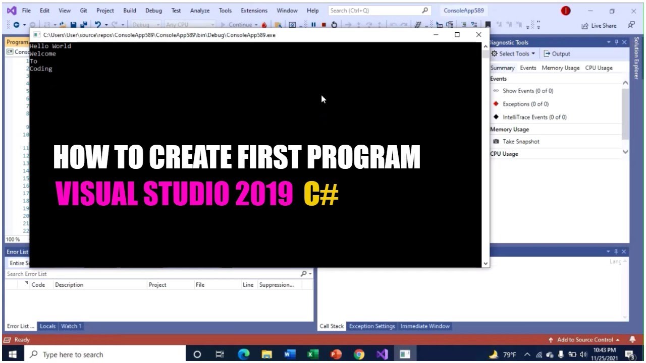 Visual Studio 2019 C# How to Create Your First Program (Hello World)
