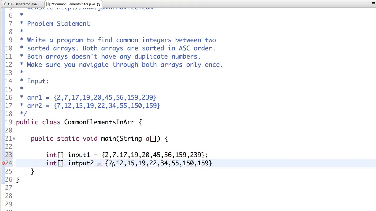 Write a program to find common integers between two  sorted arrays.