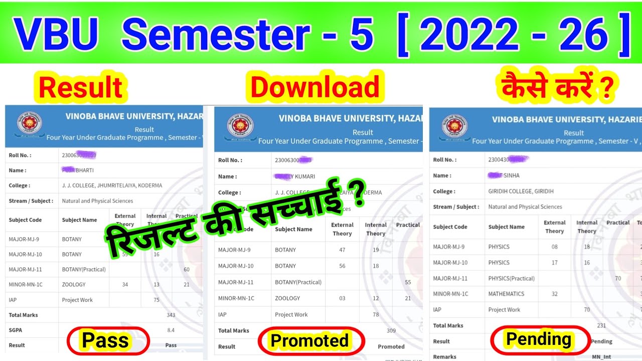VBU Sem 5 Result Marksheet Download 2022 26 l semester 5 ka result download kaise karen bc centre