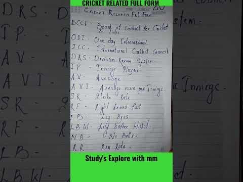 CRICKET RELATED FULL FORMS|||STUDY'S EXPLORE WITH MM ||INDIA BCCI WCC