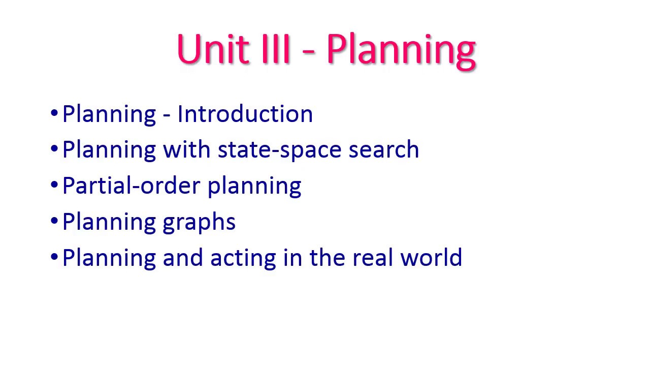 Planning Introduction - Artificial Intelligence - Unit III - Lesson 1