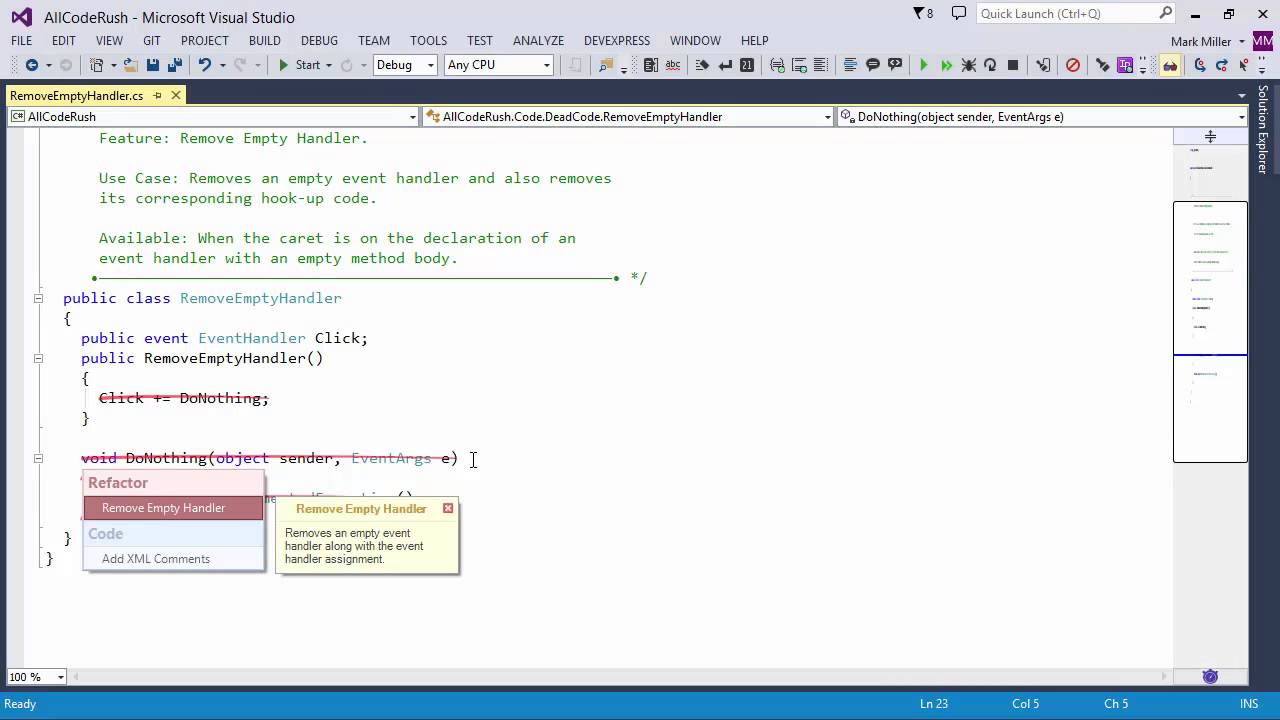 DevExpress CodeRush: Remove Empty Handler