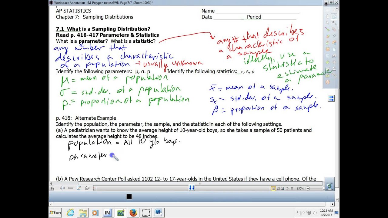 Chapter 7 Sampling Distributions Part I