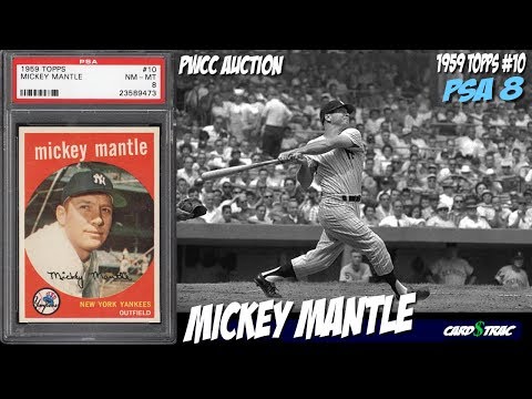 1959 Mickey Mantle Topps #10 card for sale; graded PSA 8. 1959 Mickey Mantle card Topps#10