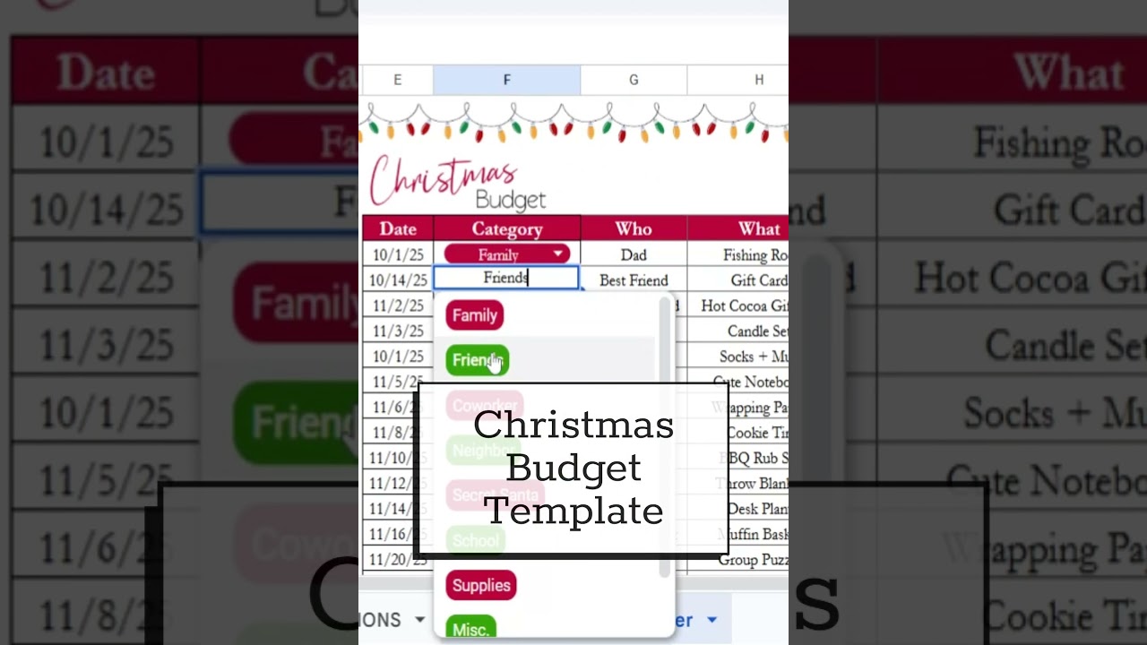 Christmas Budget Spreadsheet Tracker for Google Sheets and Excel Spreadsheet, Holiday Planning