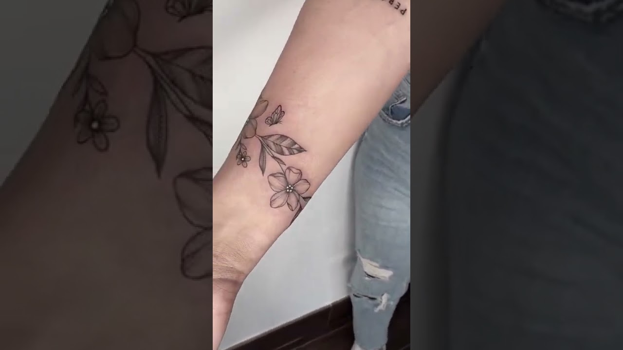 Flower and Leaves Bracelet Tattoo design