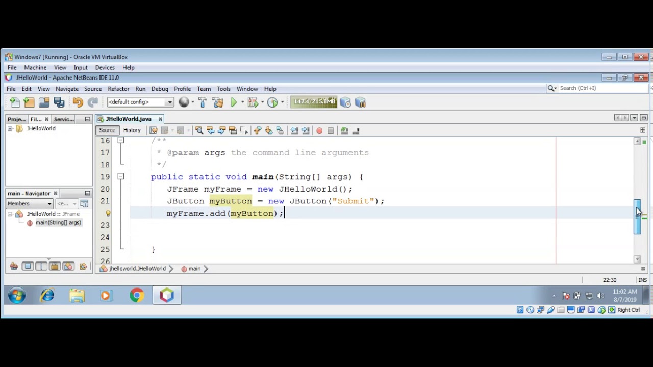 JFrame and JButton simple example in JAVA Swing