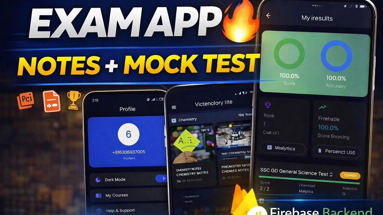 Exam Preparation App in Flutter + Firebase | Notes PDF + Mock Test + Results Analytics |Full Series