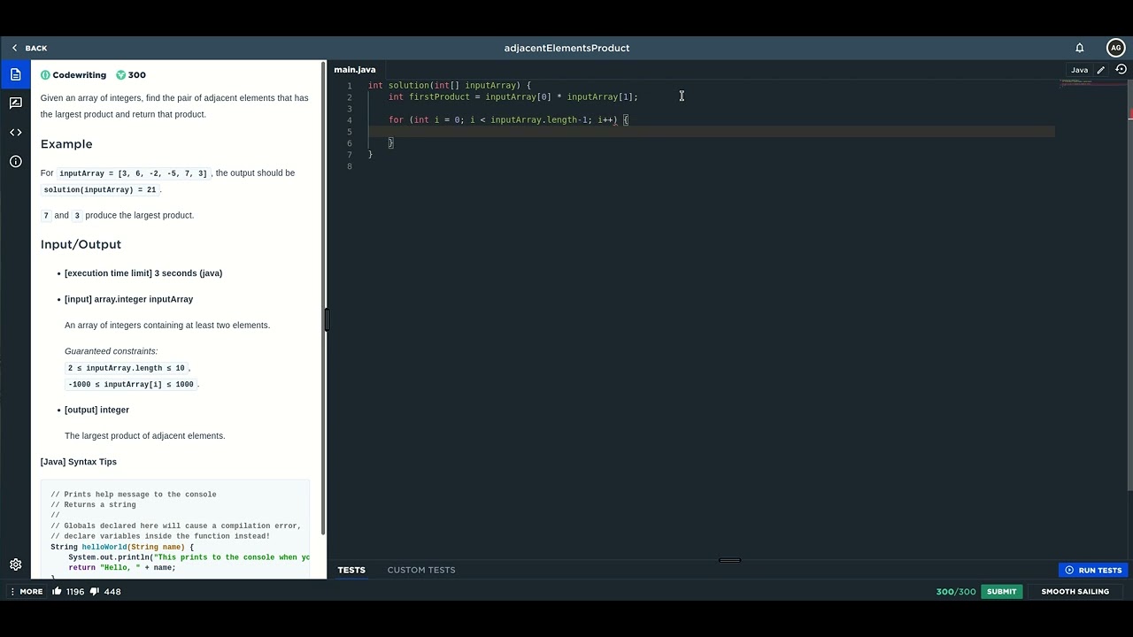 Adjacent Elements Product Algorithm solution using Java