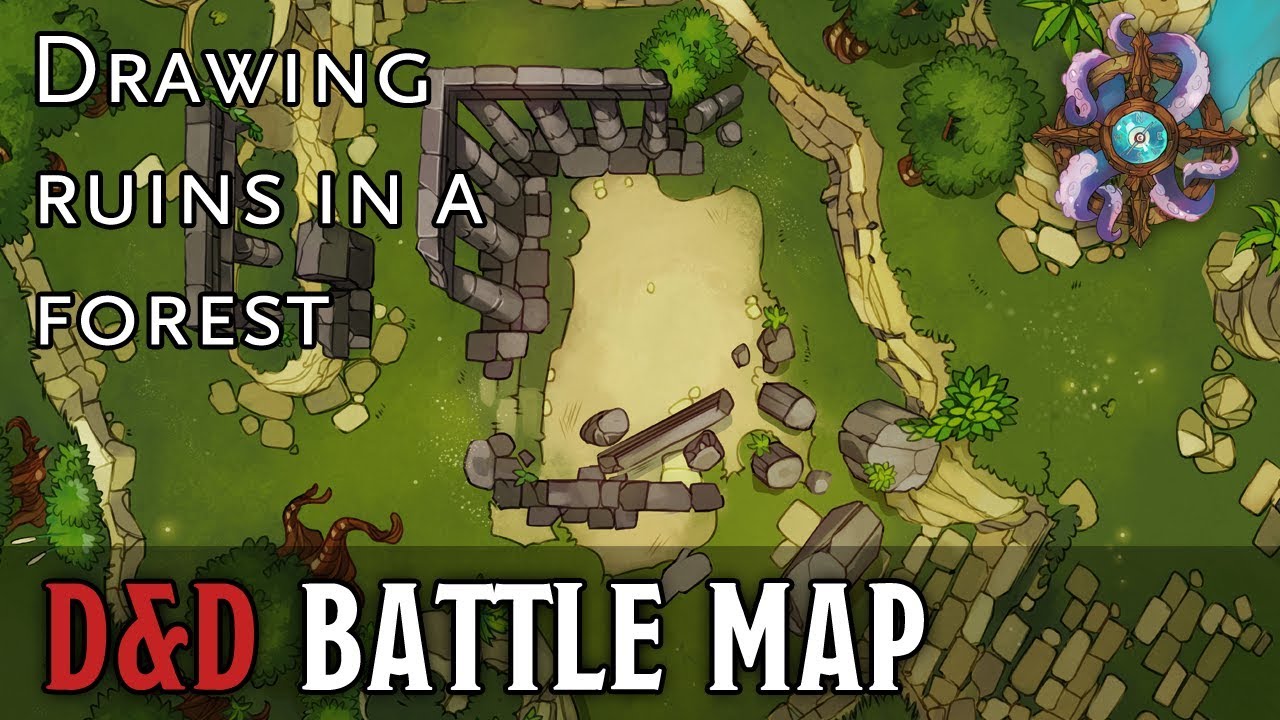 Drawing Ruins In A Forest - D&D Battle Map