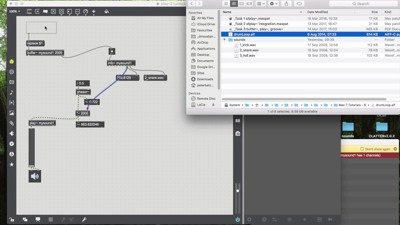 Max 7 Tutorials: 6.6 Basic Sampling—synchronising loops using [play~] and [phasor~]