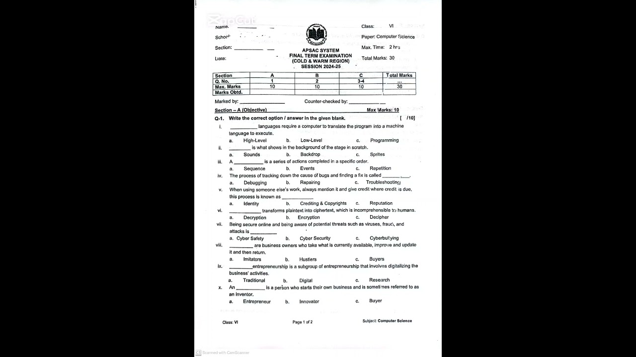 Computer Paper Class 6 2025 #aps #babarahmadbilal #babar #exam #computerpaper #class