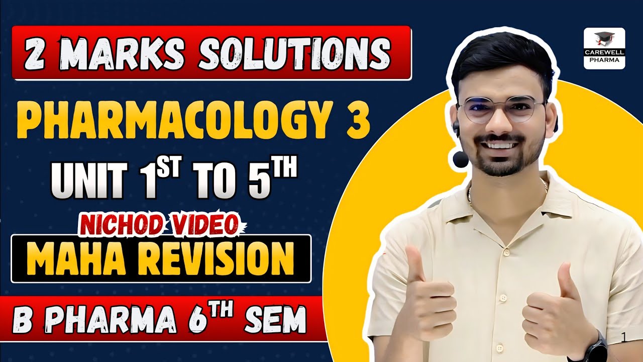 2 Marks Nichod | Pharmacology 3 | 2 Marks Solutions | Pharmacology 6th semester | Carewell Pharma