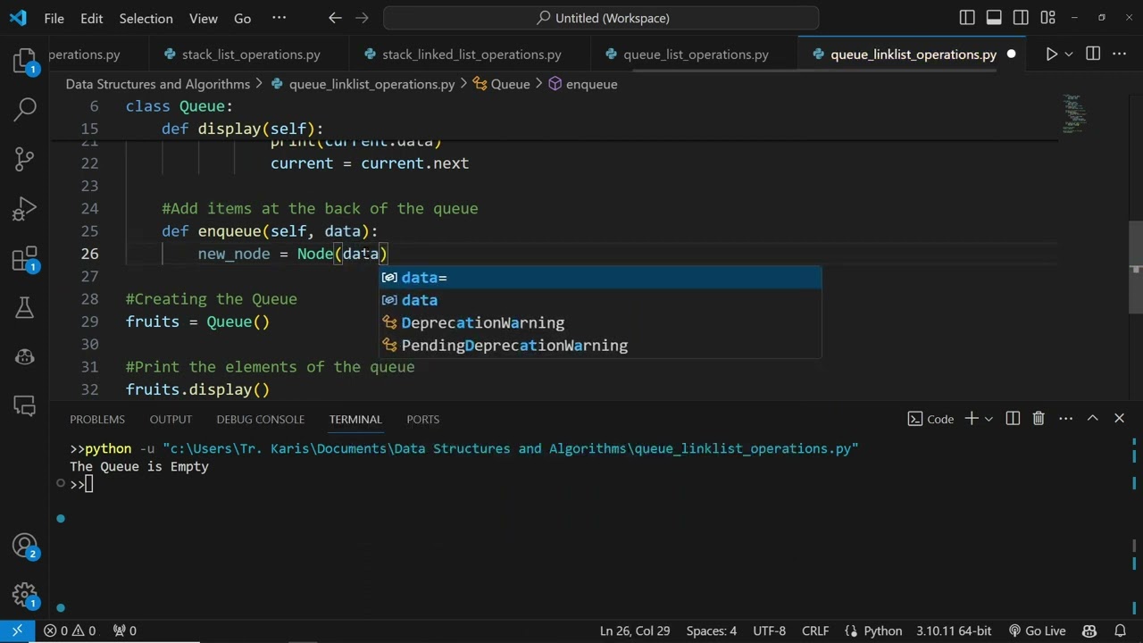 Queue Operations Using a Linked List in Python