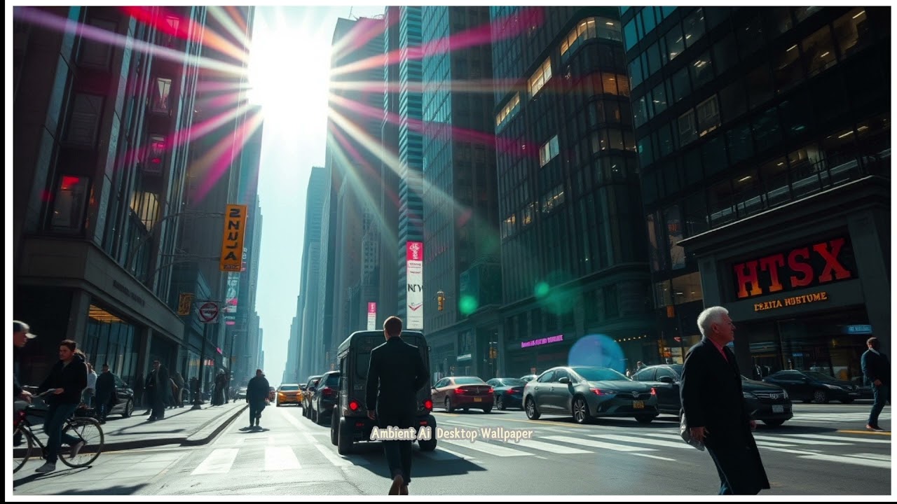 4K AI Wallpaper – Futuristic Mega City with Stunning Lens Flare