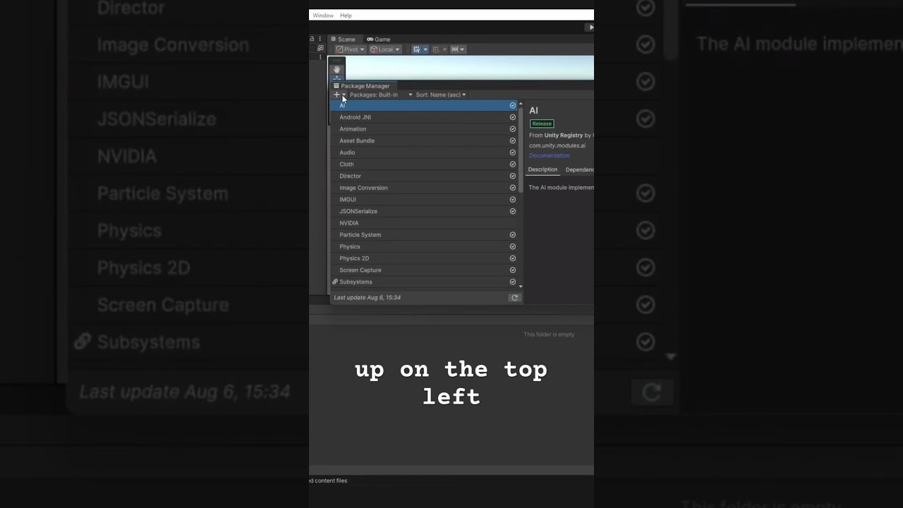 How to install the Unity AI Navigation Package (Nav Mesh) in the Package Manager #unity #ai #unity3d