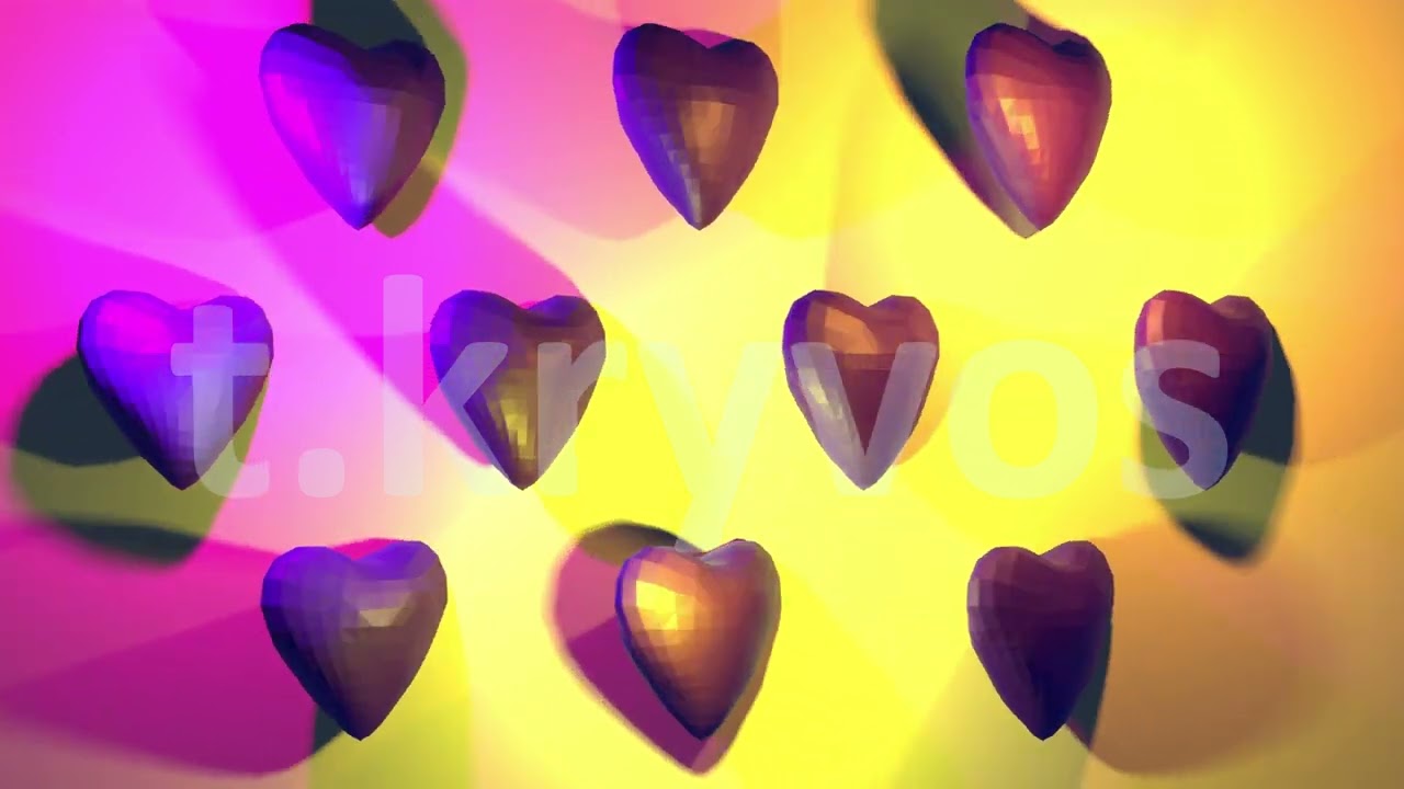 3d render hearts rotating on colorful background
