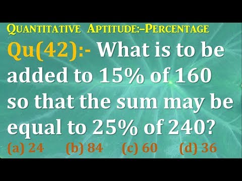 Q42 | What is to be added to 15% of 160 so that the sum may be equal to 25% of 240?